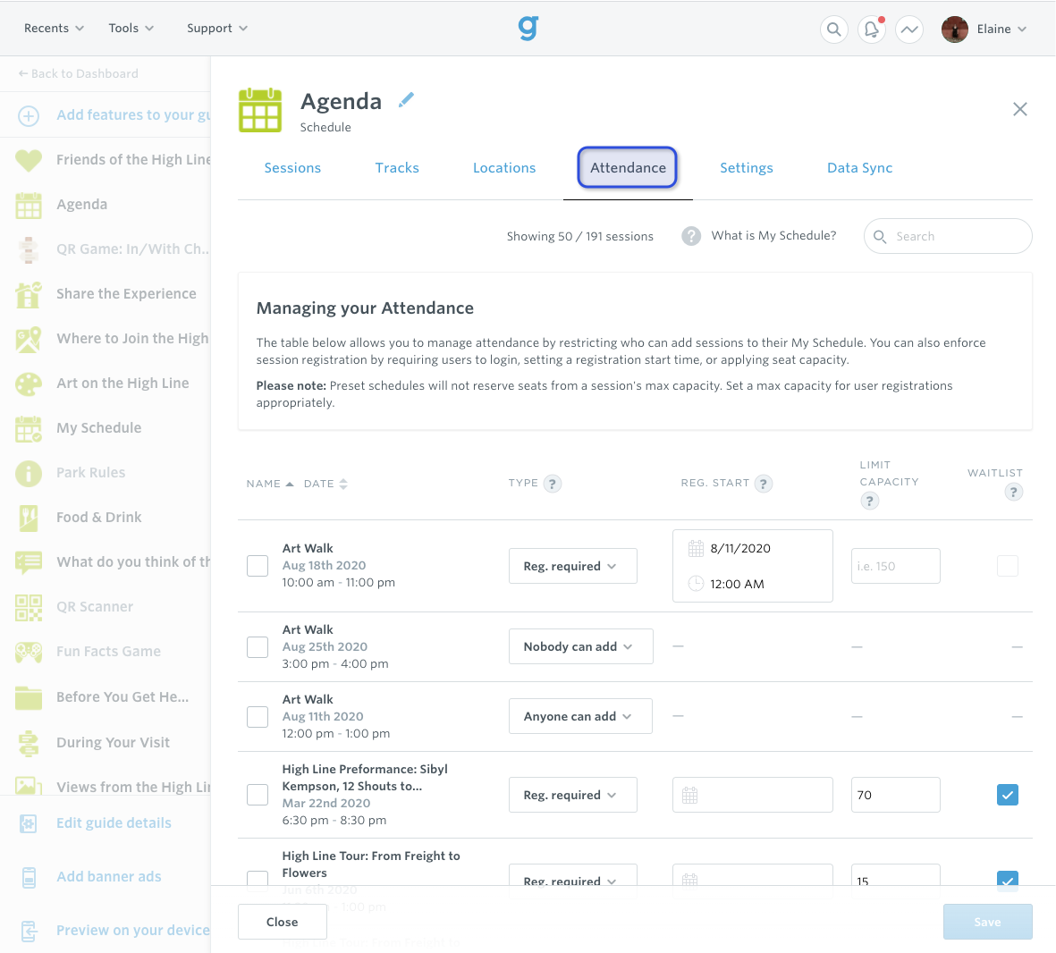 Managing Session Attendance and Registration – Guidebook Support