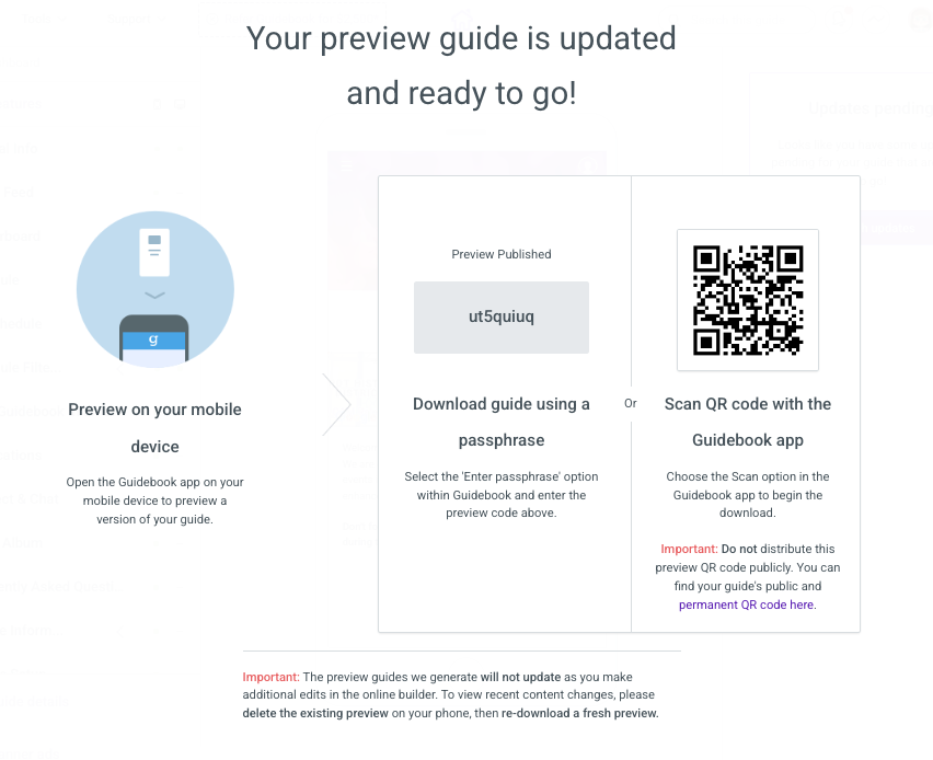 Previewing Your Guide – Guidebook Support